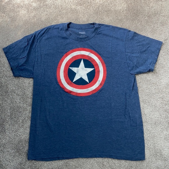 Tops | Captain America Tshirt With Distressed Shield Size L | Poshmark